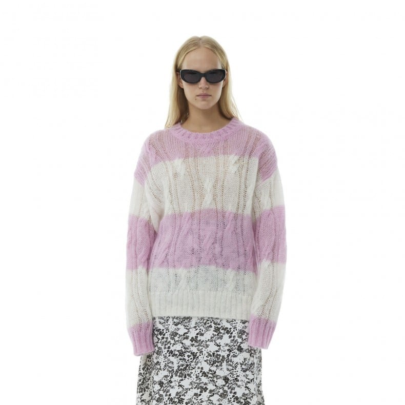 GANNI Mohair Striped Cable O-Neck Sweater (Lilac Sachet) - K2202 ...
